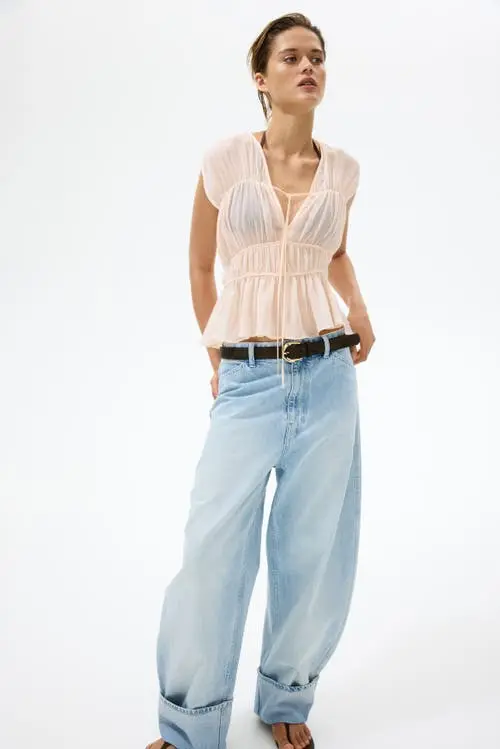 H&M Ruched Cotton Blouse