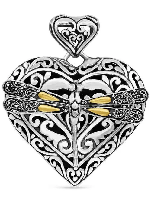 DEVATA Sterling And 18k Gold Dragonfly Heart Pendant - Silver