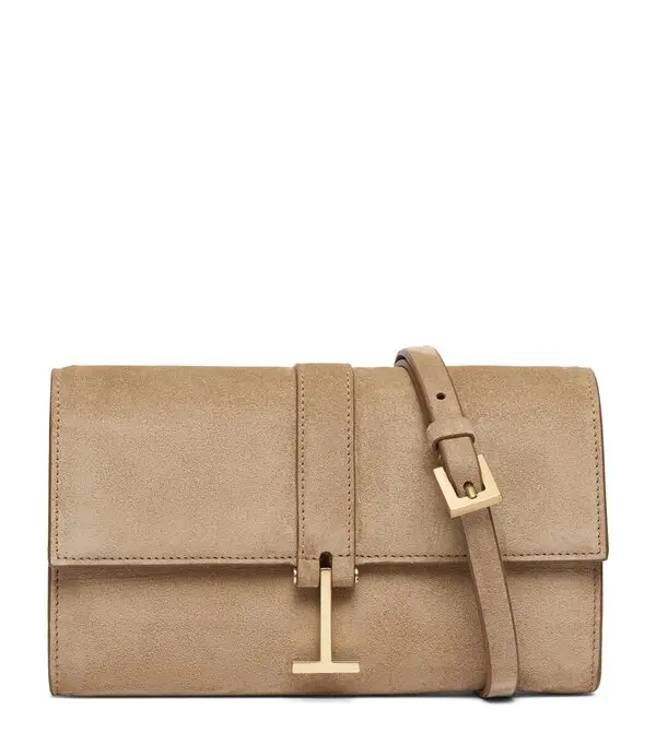 TOM FORD Suede Wallet With Strap - Beige