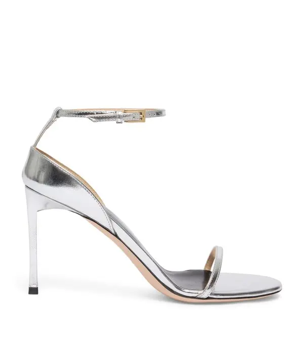 TOM FORD Metallic Leather Heeled Sandals - Silver