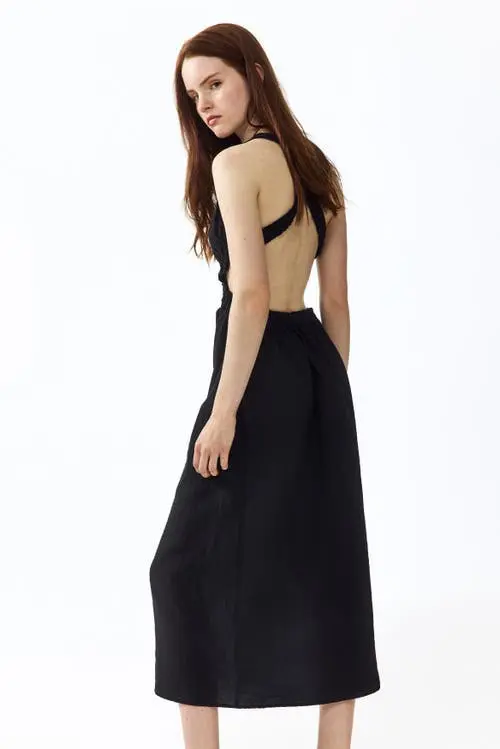 H&m Open-back Maxi Dress With Side Cut-outs - Black