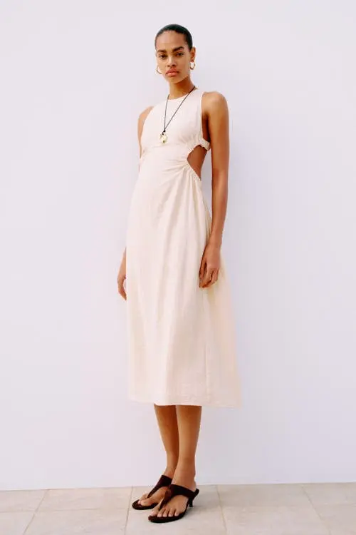 H&m Open-back Maxi Dress With Side Cut-outs - Light Beige