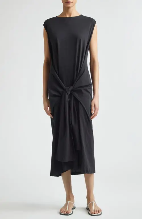TOTEME Tie Waist Organic Cotton Jersey Midi Dress - Black