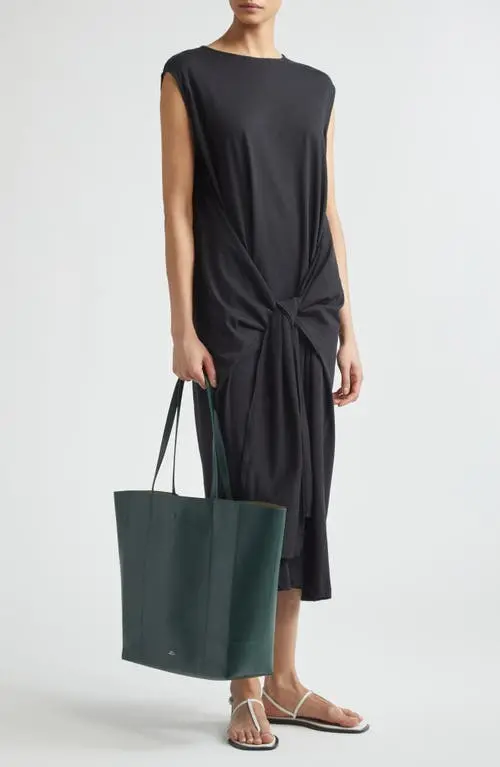TOTEME Tie Waist Organic Cotton Jersey Midi Dress - Black