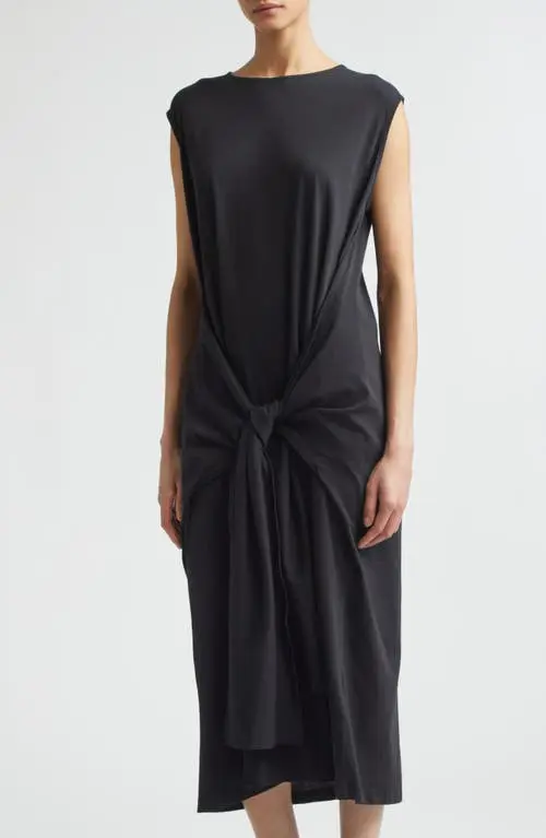 TOTEME Tie Waist Organic Cotton Jersey Midi Dress - Black