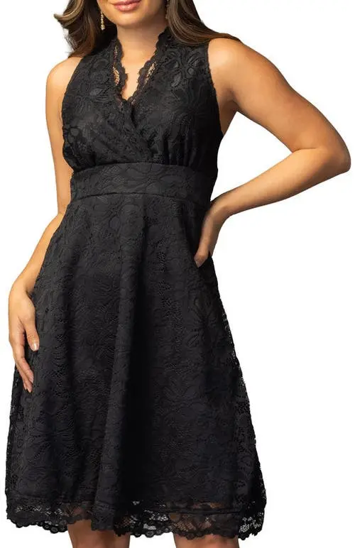 KIYONNA Sleeveless V-neck Lace Cocktail Dress - Onyx