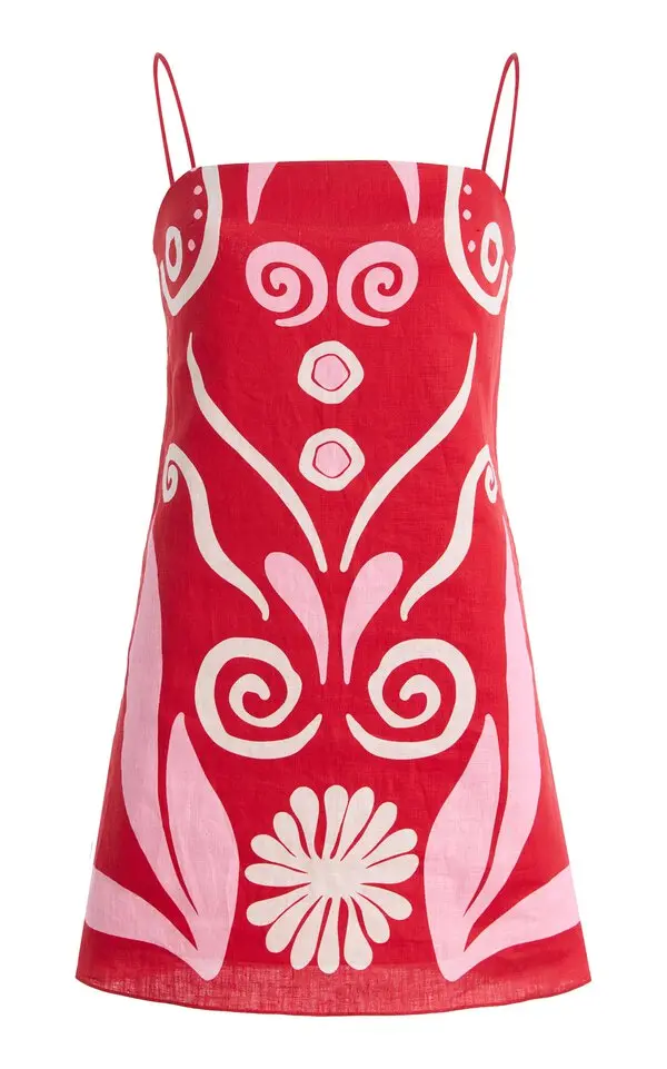 CALA DE LA CRUZ Ancona Printed Linen Mini Dress - Red