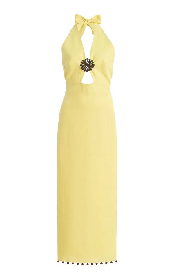 CALA DE LA CRUZ Embellished Linen Maxi Dress - Yellow