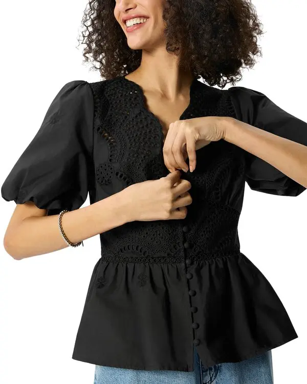 Whistles Cotton Broderie V Neck Blouse