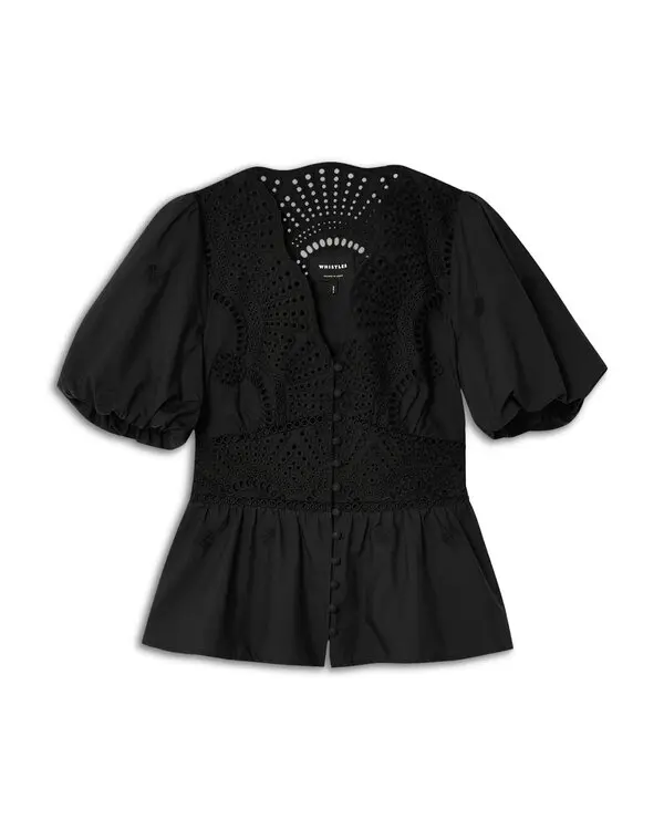 Whistles Cotton Broderie V Neck Blouse