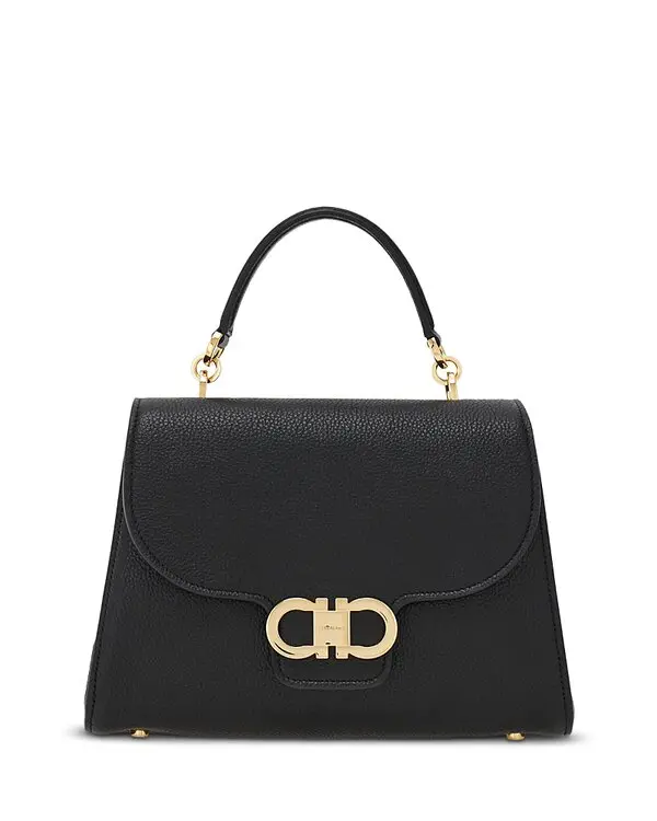 FERRAGAMO Double Gancino Small Leather Top Handle Bag - Nero