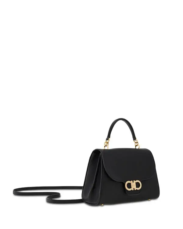 FERRAGAMO Double Gancino Small Leather Top Handle Bag