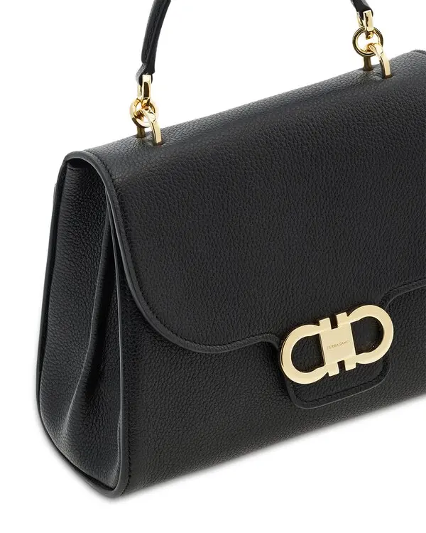 FERRAGAMO Double Gancino Small Leather Top Handle Bag