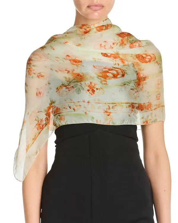 Alexander McQueen Floral Silk Chiffon Scarf