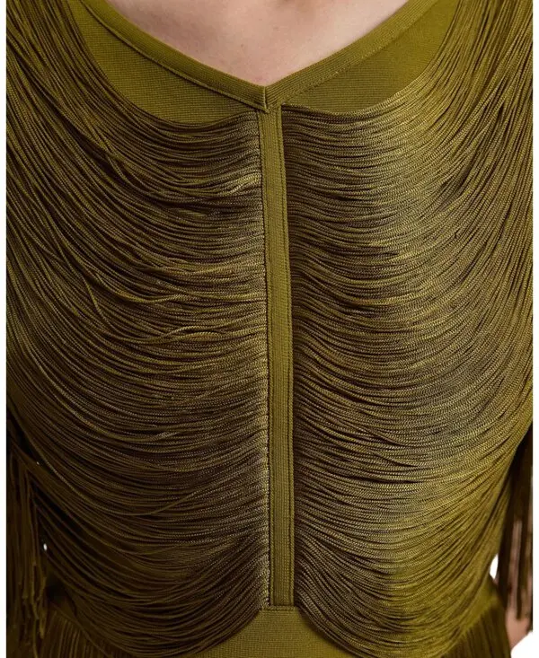 Karen Millen Draped Fringe Knitted Top - Olive
