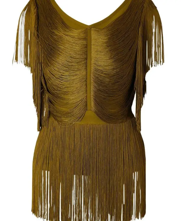 Karen Millen Draped Fringe Knitted Top - Olive