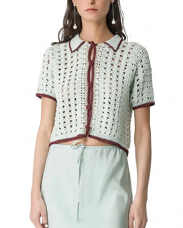 FORTE_FORTE Cable Luxe Crocheted Polo Shirt
