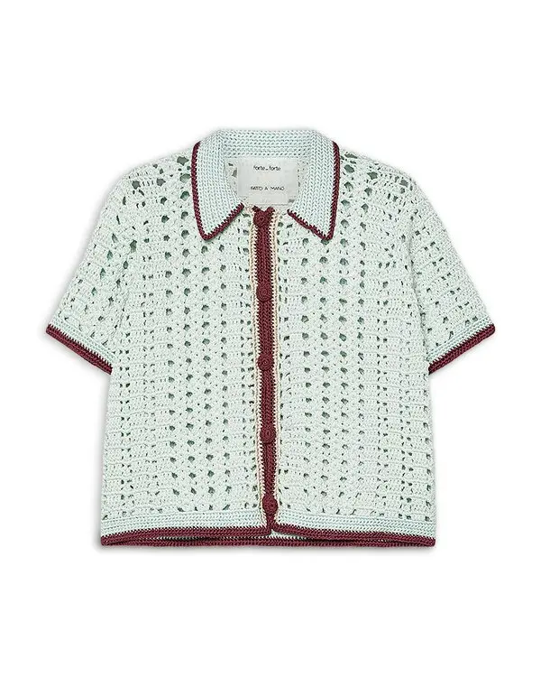 FORTE_FORTE Cable Luxe Crocheted Polo Shirt