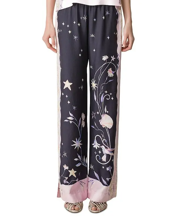 FORTE_FORTE Wide Leg Printed Silk Pants - Midnight