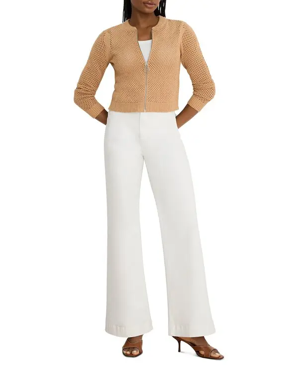 NIC+ZOE Zip Front Mesh Cardigan Sweater - Caramel
