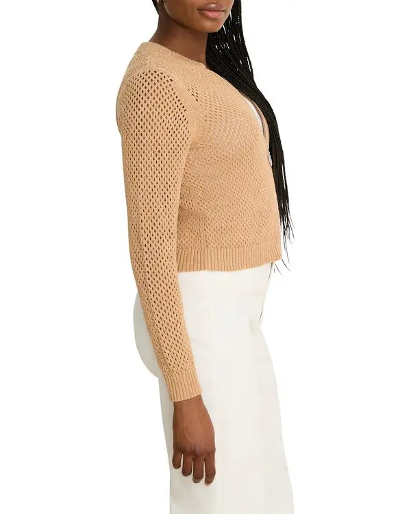 NIC+ZOE Zip Front Mesh Cardigan Sweater - Caramel