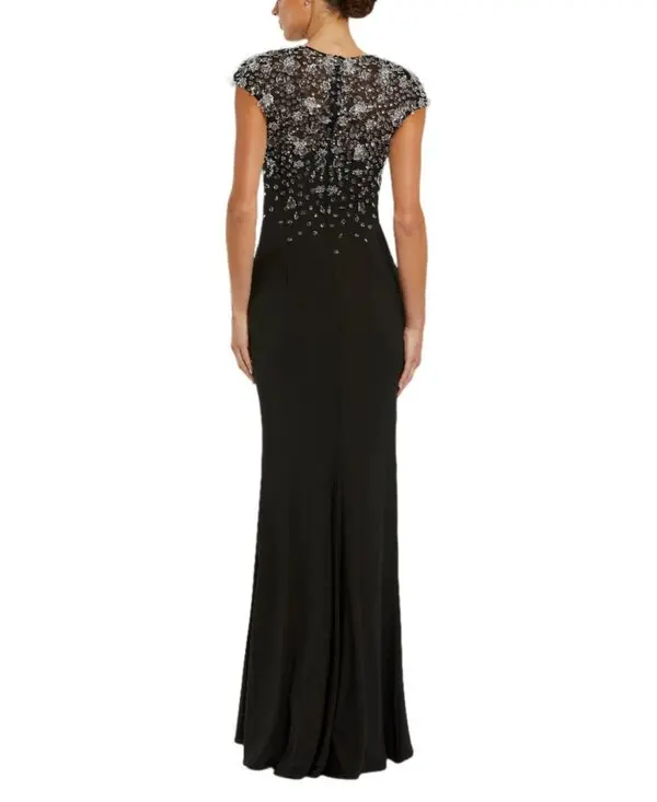 Mac Duggal Embellished Jersey Fitted Cap Sleeve Gown