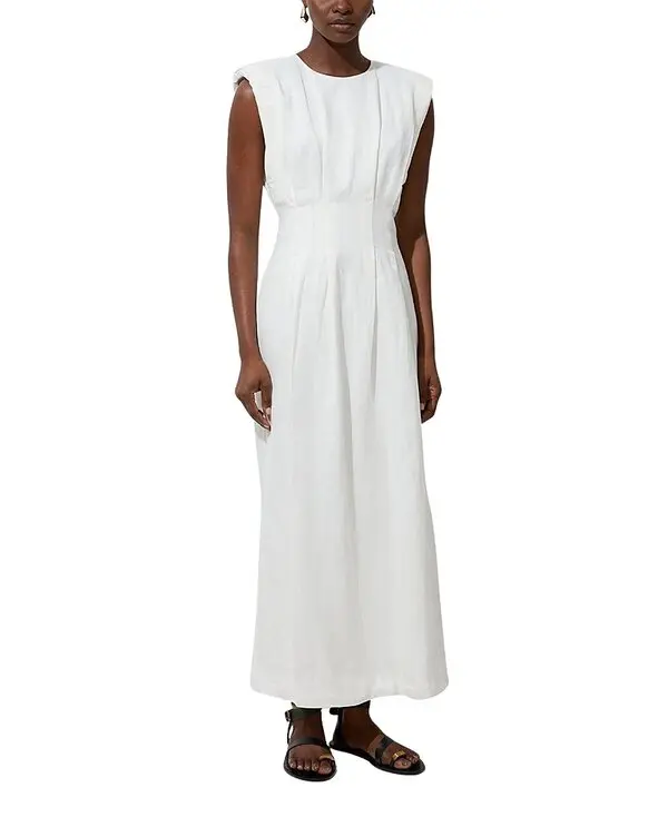 Karen Millen Linen Blend Pintuck Midi Dress - White