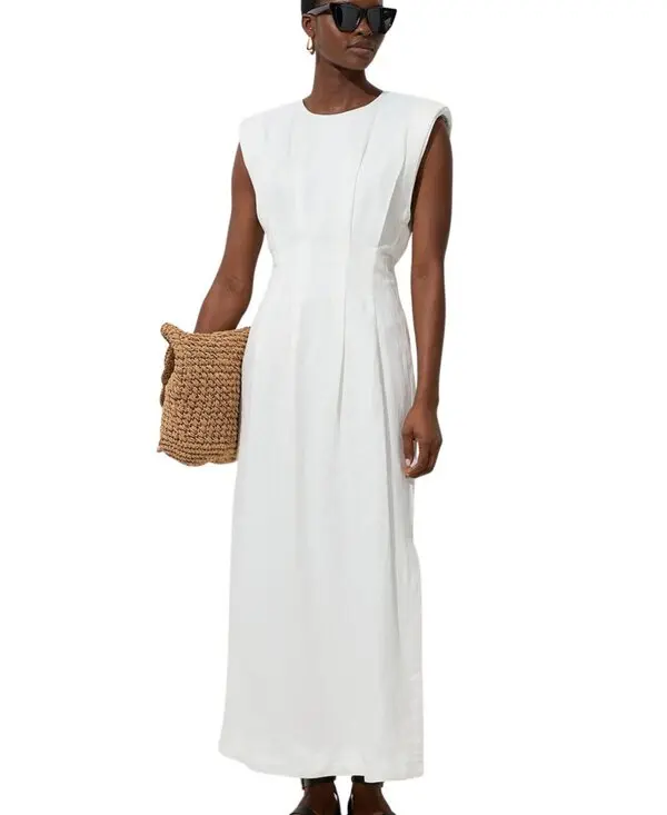 Karen Millen Linen Blend Pin Tucked Midi Dress