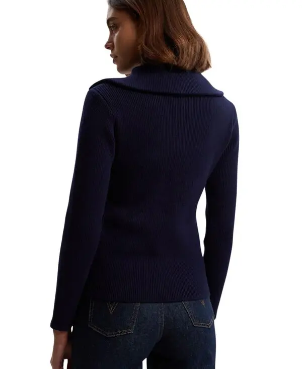 Karen Millen Cotton Zip Through Collared Knit Cardigan