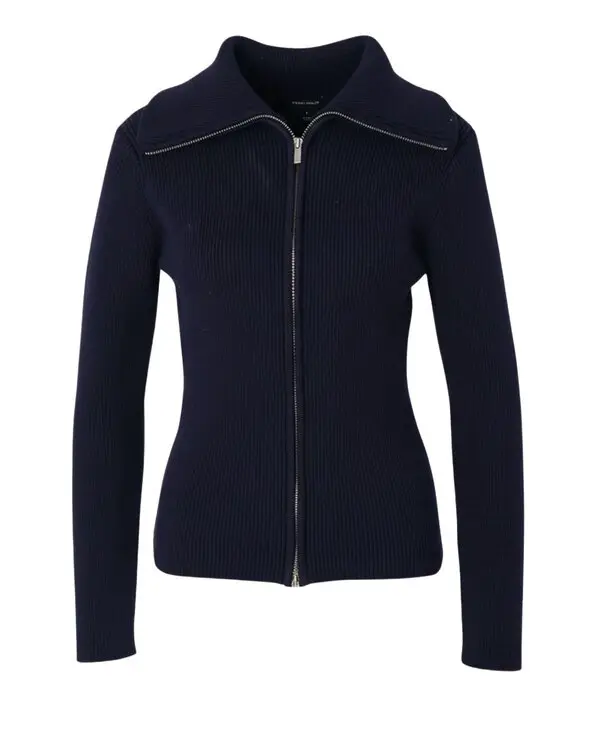 Karen Millen Cotton Zip Through Collared Knit Cardigan