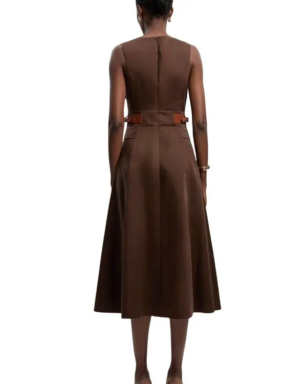 Karen Millen Belted Crewneck Midi Dress - Chocolate