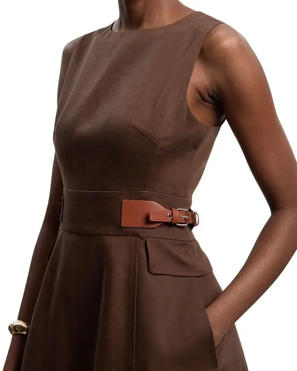 Karen Millen Belted Crewneck Midi Dress - Chocolate
