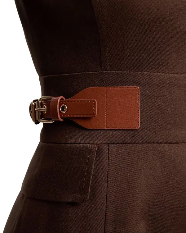 Karen Millen Belted Crewneck Midi Dress - Chocolate