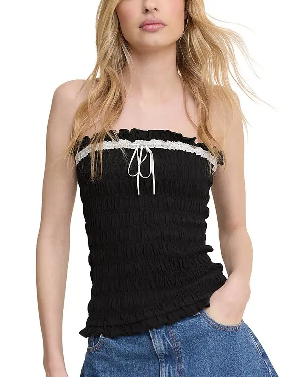 NOBODY'S CHILD Shirred Bandeau Top - Black
