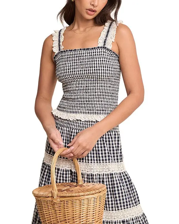 NOBODY'S CHILD Gingham Lace Top - Black