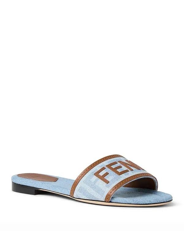 Fendi Denim Slides - Blue/brown