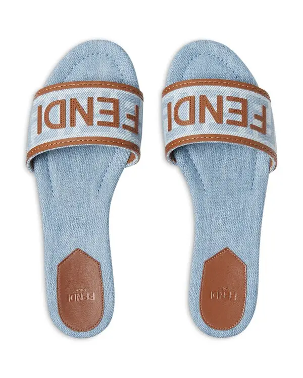 Fendi Denim Slides - Blue/brown
