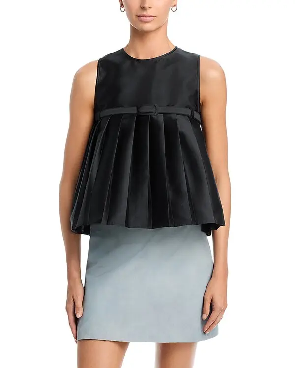 MAISON MARGIELA Pleated Satin Sleeveless Top - Black