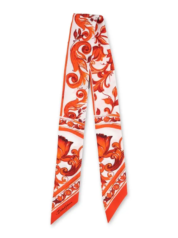 Dolce & Gabbana Foulard In Twill Di Seta Stampa Maiolica - Orange