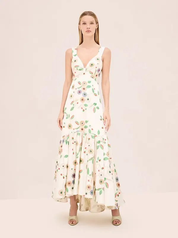 Alexis Azur Printed Midi Dress With Tiered Hem