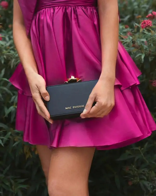 Mac Duggal Leather Box Clutch With Gold Rose Closure