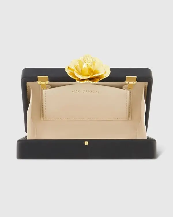 Mac Duggal Leather Box Clutch With Gold Rose Closure