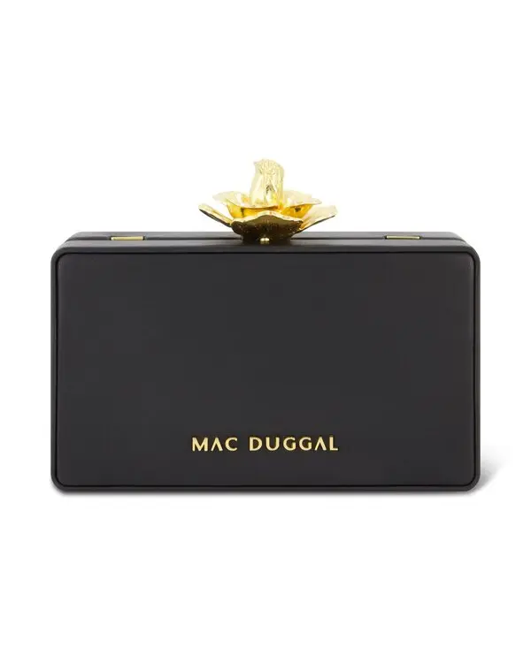 Mac Duggal Leather Box Clutch With Gold Rose Closure