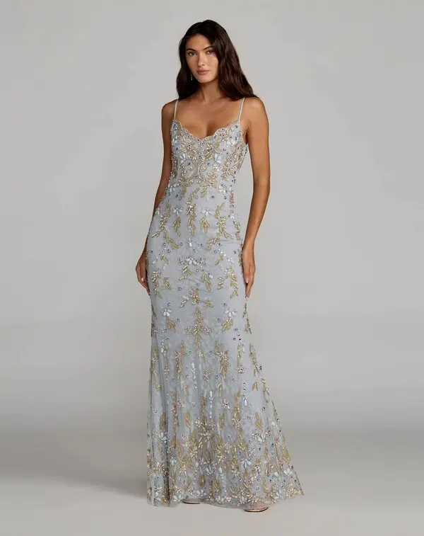 Mac Duggal Embellished Sleeveless Lace Gown - Blue