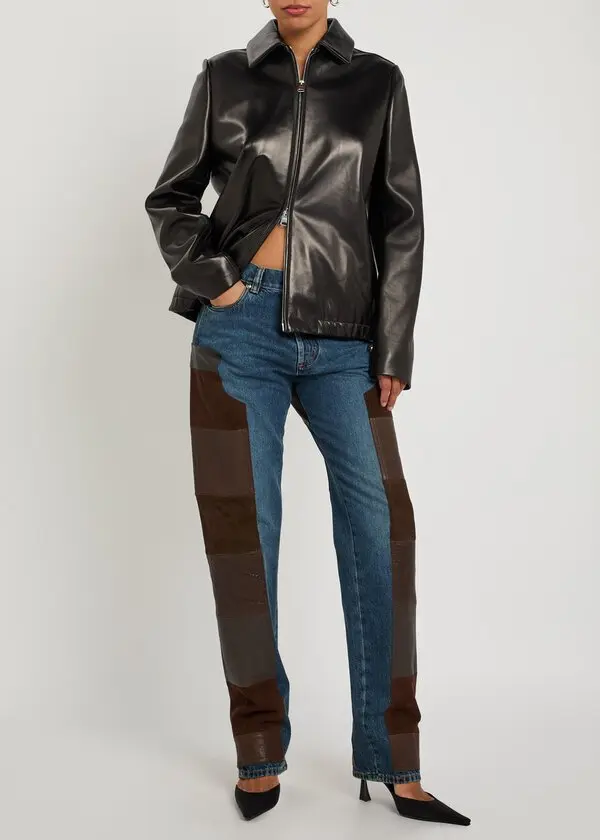 Versace Patchwork Leather And Suede Straight-leg Jeans - Blue
