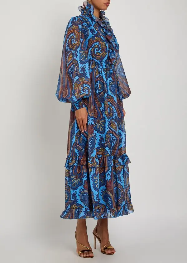 Etro Paisley-print Ruffled Chiffon Maxi Dress