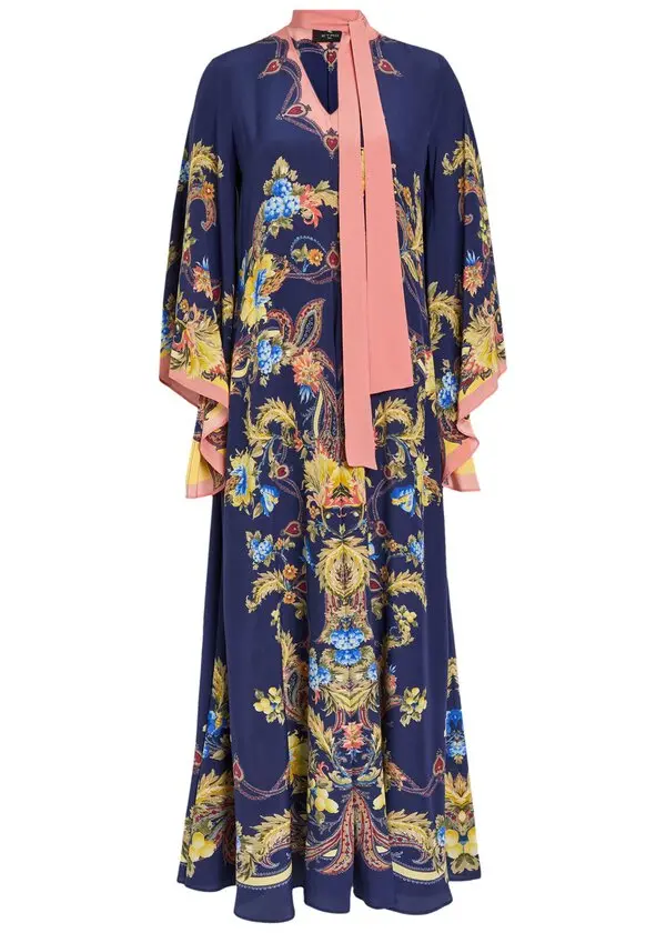Etro Printed Silk Maxi Dress With Scarf Neckline