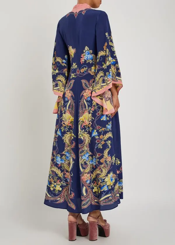 Etro Printed Silk Maxi Dress With Scarf Neckline