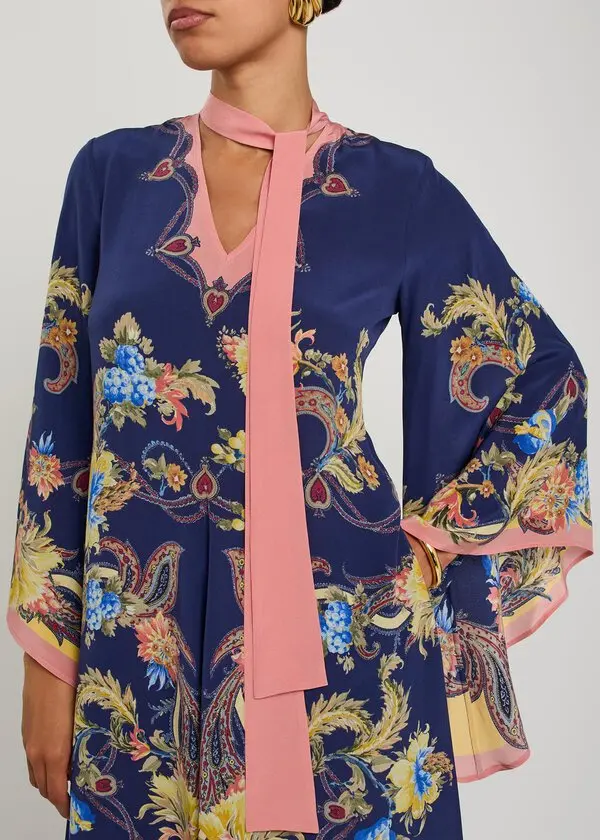 Etro Printed Silk Maxi Dress With Scarf Neckline