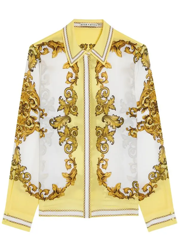 Alice + Olivia Printed Silk-chiffon Shirt - Yellow